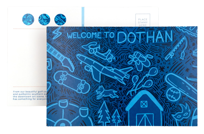 Welcome to Dothan Blue Doodle Postcard - Visit Dothan : Visit Dothan